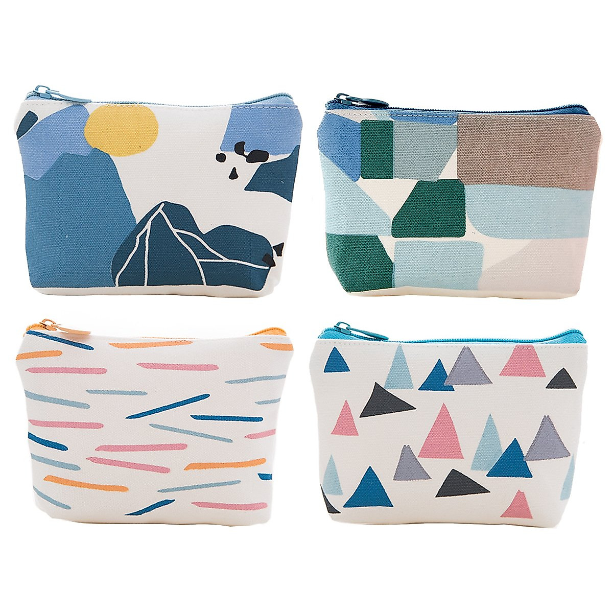 iSuperb Pack of 4 Canvas Coin Purse Change Cash Bag Zipper Small Purse Wallets (Geometric Pattern)
