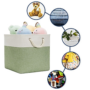 WLFRHD Fabric Storage Basket Cubes 4-Pack 12x12 Cubes Storage Bins Foldable with Handles Collapsible Square Storage Bins for Gifts Empty Sturdy Closet Kids Cloth Toy Nursery (White and Green)