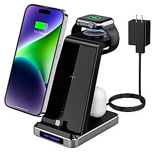 Charging Station for Multiple Devices Apple - 3 in 1 Fast Charging Station Dock for iPhone 14 Pro Max/13/12/11/X/8 Plus, Fast Wireless Charger Desk Stand for Apple iWatch 7/6/5/SE/4/3/2 with Adapter