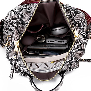 Vensivy Women's Snake Print Backpack Snakeskin Purse Handbag Shoulder Bag Casual Multipurpose Tote Travel Rucksack (White)