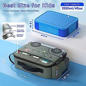 TIME4DEALS Kid Bento Lunch Box Set, Insulated Lunch Bag with 6 Compartment Bento Box Ice Pack Water Bottle Muffin Cup Spoon Snack Container Kids School Lunch Supplies Ideal for 7-16 (Black Police Car)