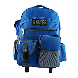 K-Cliffs Heavy Duty Rolling Backpack School Bookbag with Wheels Deluxe Wheeled Daypack