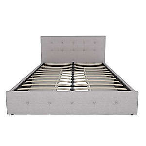 DHP Rose Upholstered Platform Bed with Underbed Storage Drawers and Button Tufted Headboard and Footboard, No Box Spring Needed, Queen, Gray Linen