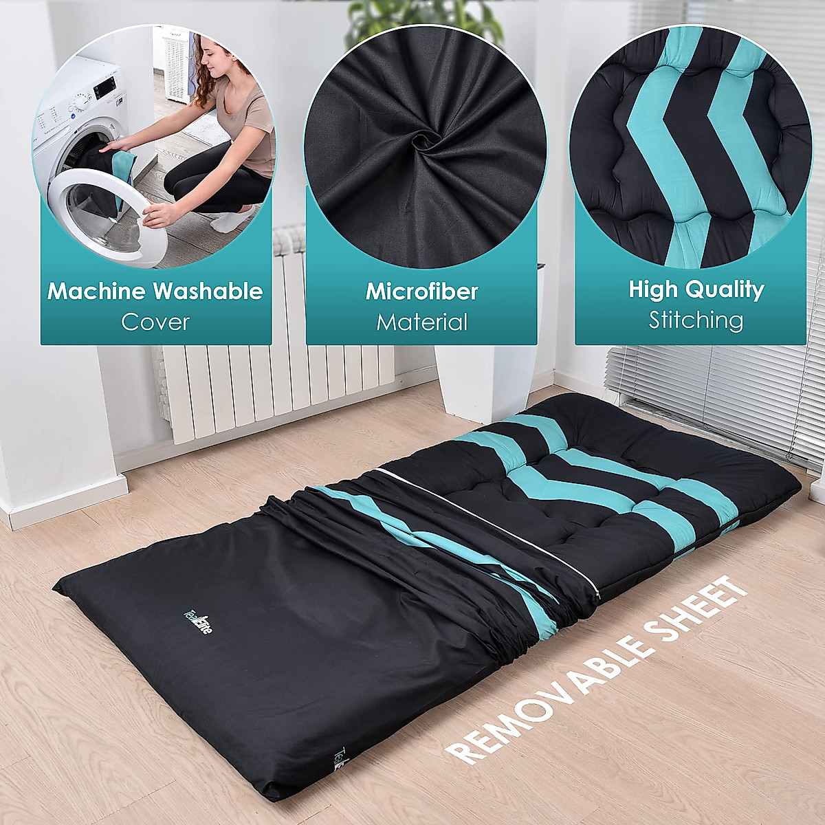 Japanese Futon Mattress – Tatami Floor Mattress – Foldable Sleeping Bed and Roll Up Mat for Guest, Dormitory, Camping & Travel – Twin Size