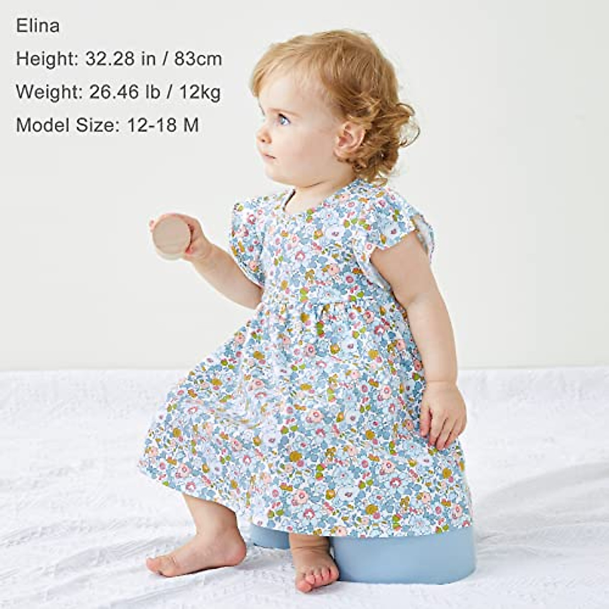 pureborn Baby Girls Ruffled Sleeve Dress Cotton Swing Dress Casual with Headband Bloomer 3-6 Months Floral Blue