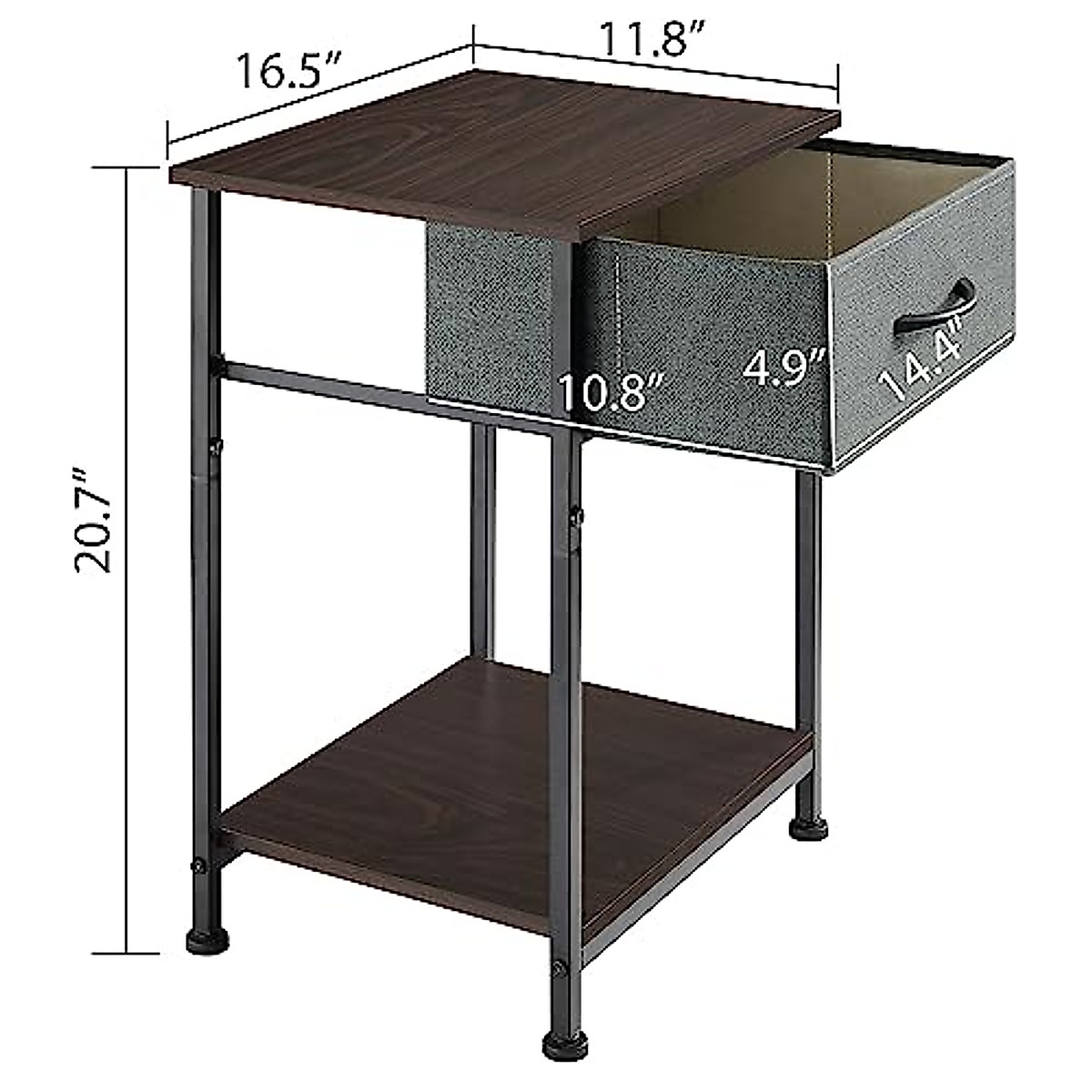 Somdot Nightstand Set of 2, Bedside Table End Table for Bedroom Dorm Nursery Living Room - Removable Fabric Drawer, Open Storage Shelf, Sturdy Steel Frame, Durable Wood Top - Charcoal Grey