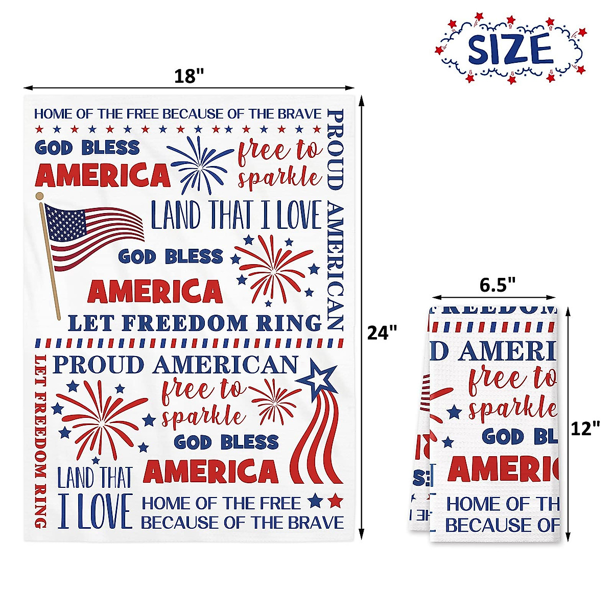 Vansolinne Independence Day Kitchen Towels Set of 4 Waffle Fabric Dish Towels White Kitchen Hand Towels Kit Novelty Gifts for Patriotic Party Decor