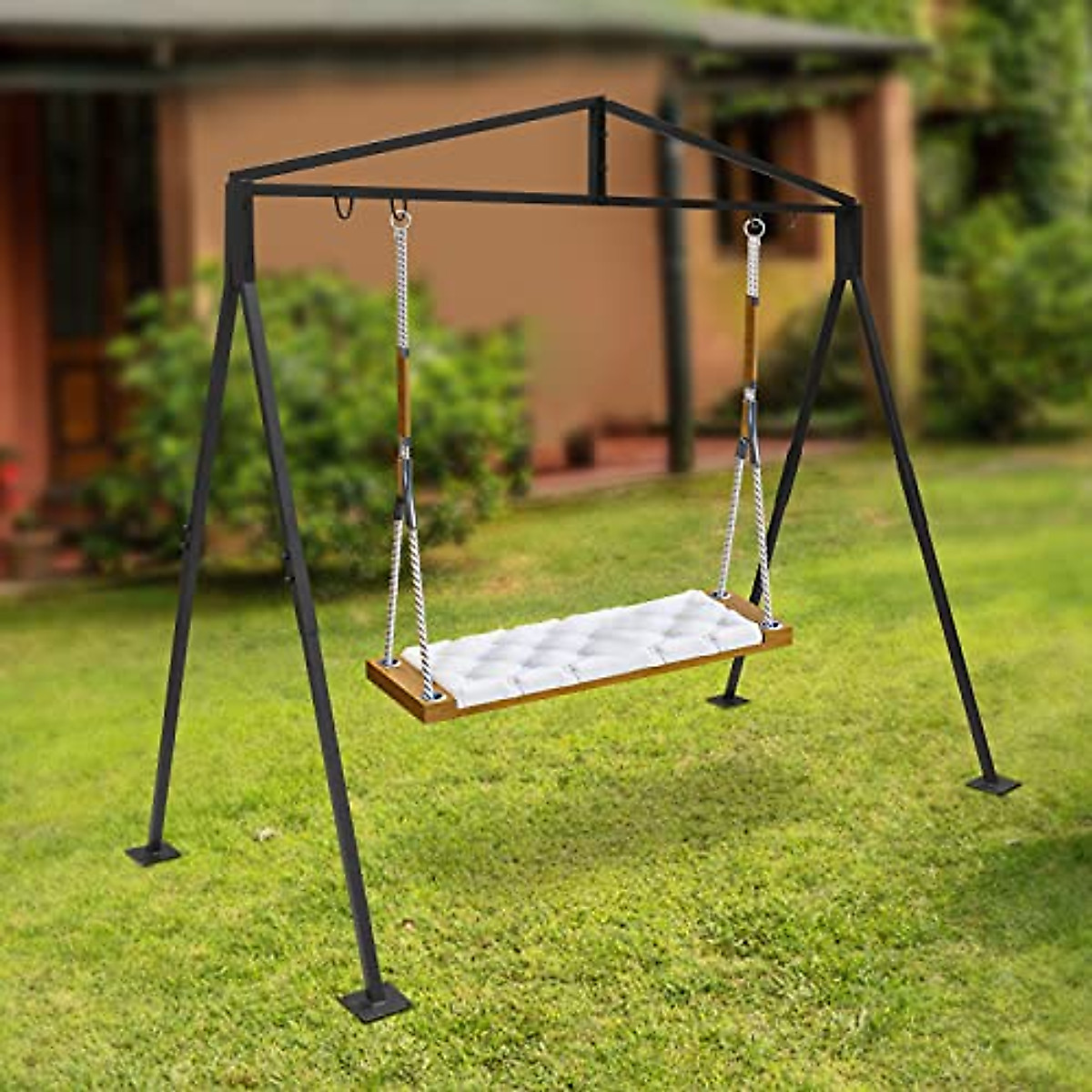 441 LBS 2 Seat Porch Swing Stand Heavy Duty Metal Hammock Chair Frame Hanging Swing Frame Stand Black Steel Outdoor A-Frame Swing Stand Indoor Hammock Stand for Kids and Adult