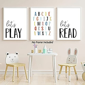 Kids Playroom Wall Art Playroom Wall Decor UNFRAMED, Kids Room Wall Art Prints Playroom Artwork Children Canvas Wall Art, Lets Read Lets Play Wall Art Toddler Art Kid Pictures 16x24 Inch, Set of 3