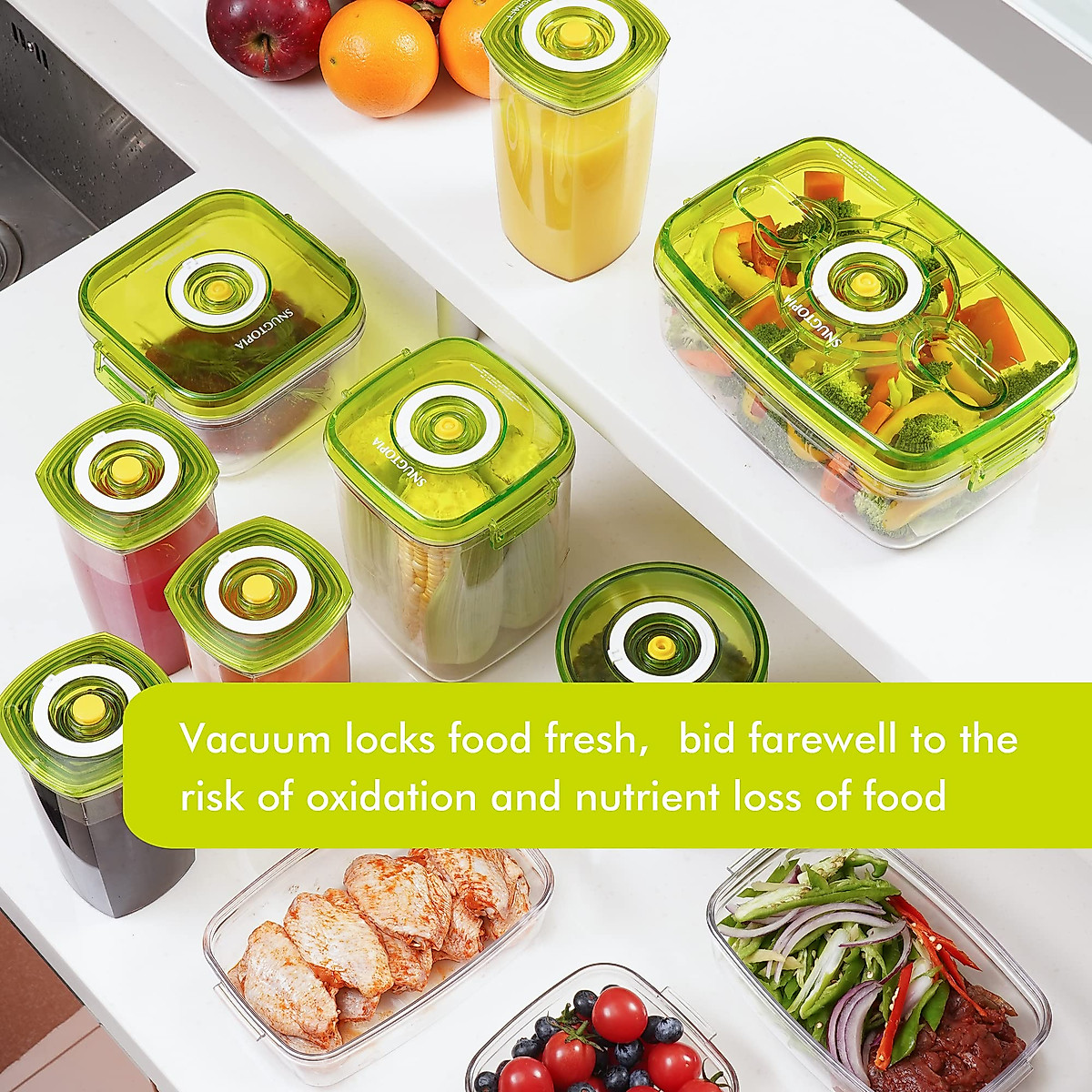 SNUGTOPIA Vacuum Seal Food Storage Containers - BPA Free Dishwasher, Freezer & Microwave Safe Lunch Box for Vegetables, Fruits, Meal Prep, Marinating Meat 2PCS