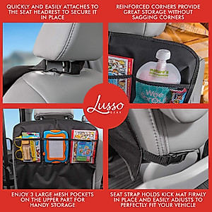 Lusso Gear Car Seat Protector (Black) + Two Pack of Heavy Duty Kick Mats (Black), Waterproof, Protects Fabric or Leather Seats, Premium Oxford Fabric, Travel Essentials