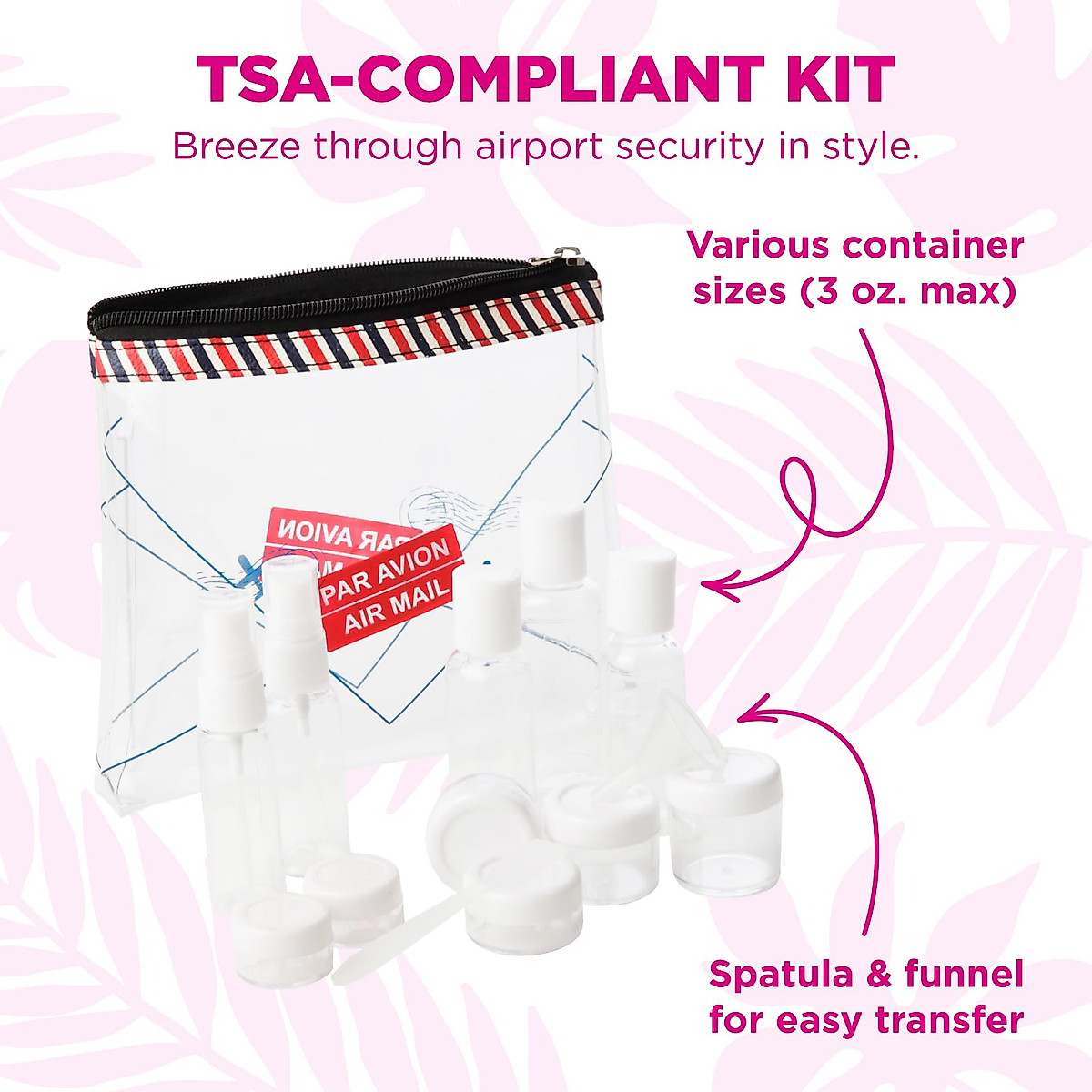 Miamica Women's Toiletry Kit, Black & Pink, 12-Piece