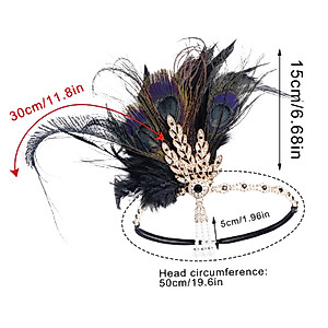 Tongcloud 1920s Flapper Feather Headband Roaring 20s Gatsby Headpiece Women's 1920s Headband Flapper Feather Headpiece (Black)