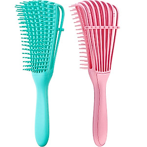 2 Pieces Detangling Brush for Afro America/African Hair Textured 3a to 4c Kinky Wavy/Curly/Coily/Wet/Dry/Oil/Thick/Long Hair, Knots Detangler Easy to Clean (Pink, Green)