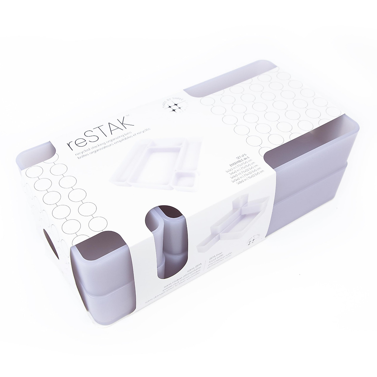 Three by Three Seattle reSTAK Stackable Organizing Bins, Dishwasher Safe, Bins Lock That Lock Together: Stylish Space Management, 5 Bins (Fog)