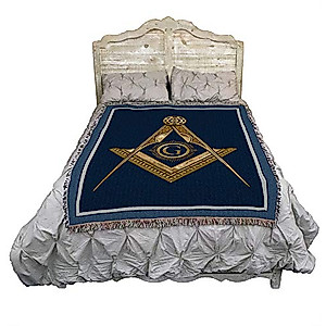Pure Country Weavers Masonic Gold Square and Compass Blanket - Gift Tapestry Throw Woven from Cotton - Made in The USA (72x54)
