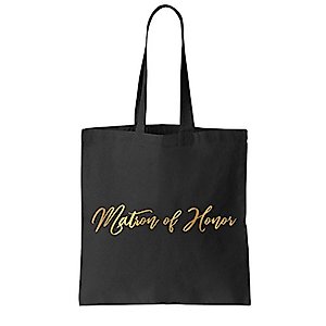 Matron of Honor gift Tote bag by Graceful Greeting Co Heavy Black Canvas keepsake