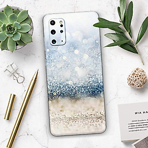 DesignSkinz Unfocused Blue and Gold Sparkles Protective Vinyl Decal Wrap Skin Cover Compatible with The Samsung Galaxy S20 (Screen Trim & Back Glass Skin)