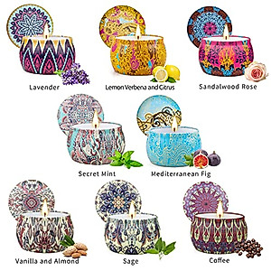 Gifts for Mom 8 Pack Scented Candles Gifts Set for Women, Aromatherapy Candles for Home, Soy Wax Portable Lid Tin Large 4.4oz Mothers Gifts, Spring Gifts, Romantic Gifts for her, Yoga Candles