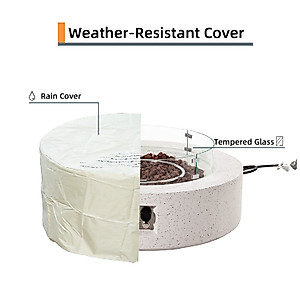 HOMPUS Propane Patio Fire Pit Table with Wind Guard, Lava Rocks and Rain Cover for Outdoor Leisure Party, 50,000 BTU 42-inch Round White Sandstone Concrete Fire Table