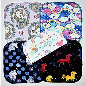 2 Ply Printed Flannel 8x8 Inches Set of 5 Little Wipes Unicorn Fantasy