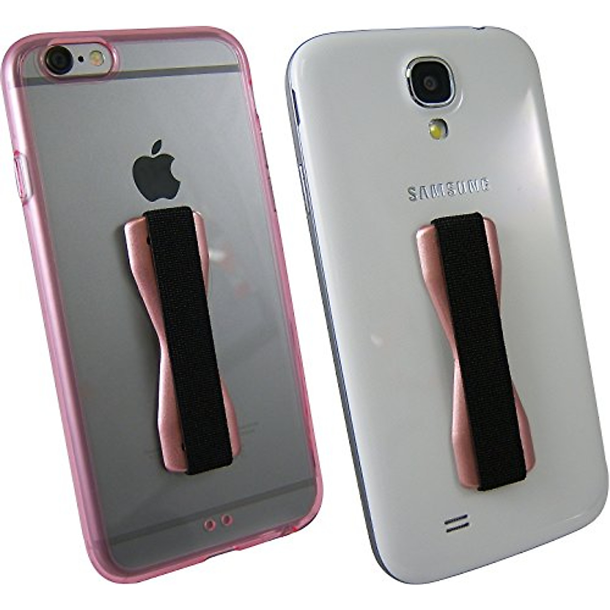 Universal Phone Grip for Most Smartphones, Mini Tablets and Cases, Mauve Rose Base with Black Elastic Strap, LH-01Rose
