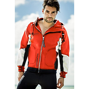 Unisex PRO Neoprene Jacket Wetsuit Hoodie - Waterproof Wind Sailing Fishing Surf Jackets for Men and Women (Red, XXL)