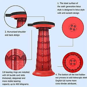 Nxxcli Folding Stool Retractable Portable Seat Lightweight Portable Stool Adjustable Heightened Stool Folding Stools, Fishing Hiking BBQ Travel Outdoor Indoor Foldable Telescoping Stool