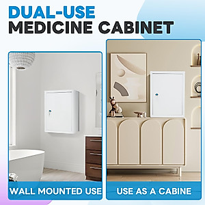 Suuiwau Medicine cabinet with lock, Wall Mount cabinet, Large Capacity Medical lock box, Wall cabinet, Lockable medicine cabinet for Bathroom, Kitchen, School, White, USY23-0001