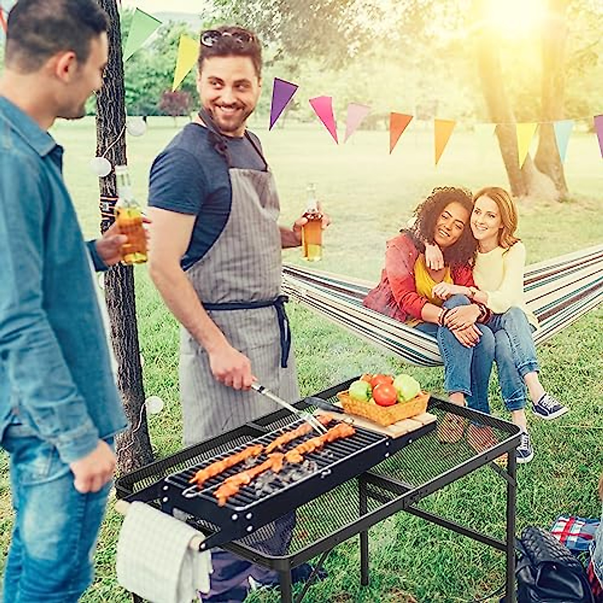 VINGLI Outdoor Grill Table, Picnic Folding Camping Table, 3 ft Portable Card Table Adjustable Height, Lightweight Aluminum Grill Tables for Outside, Beach, Garden, Patio, Party, Indoor, Black