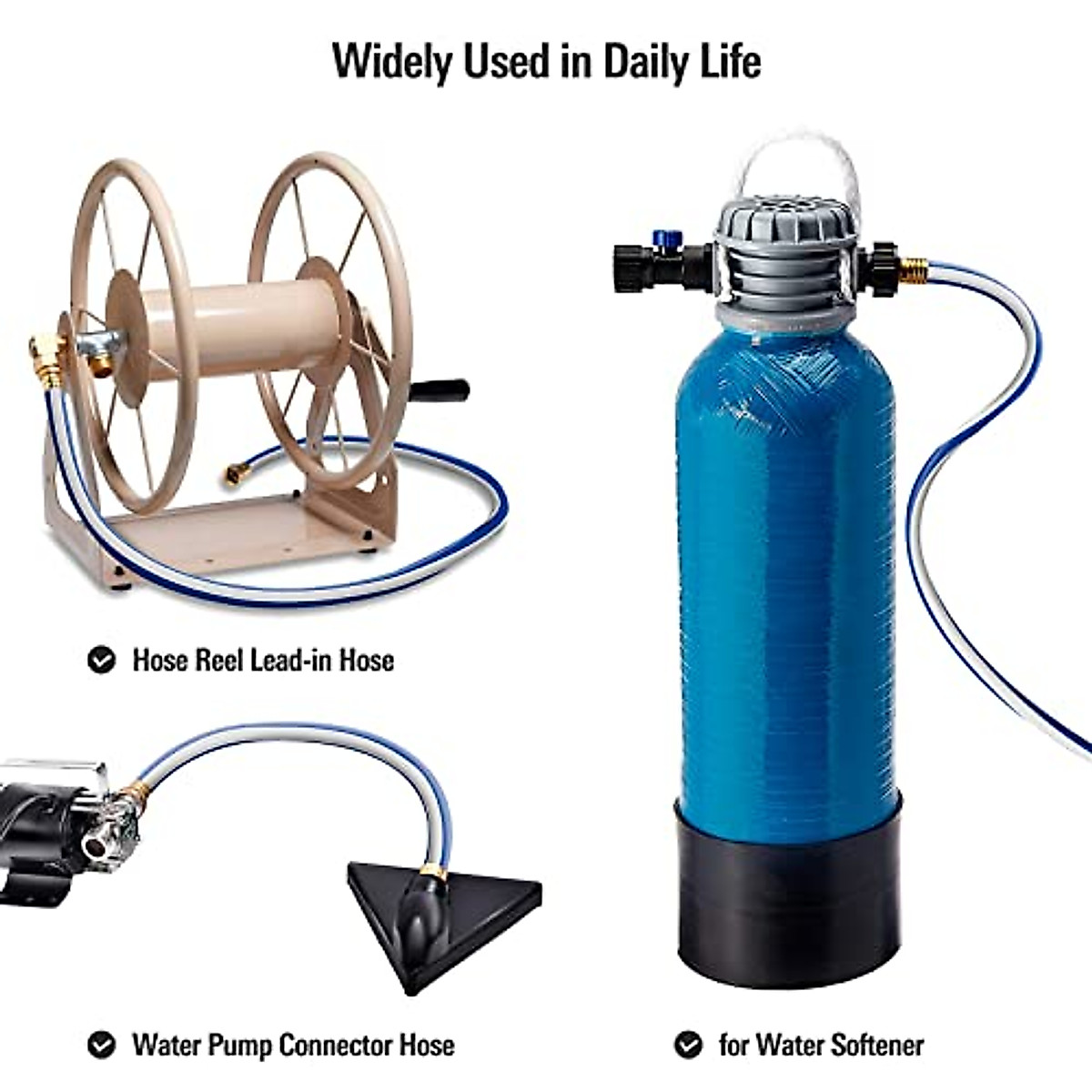 Solution4Patio Short Garden Hose 5/8 in. x 4 ft. Blue Lead-in Hose Male/Female Commercial Brass Coupling Fittings for Water Softener, Dehumidifier, RV Filter and Camp Water Tank