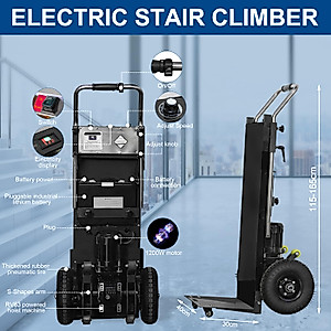 CAMINI 880lbs Capacity Heavy Duty Stair Climber, 1200W Powered Motor Electric Stair Climbing Hand Trucks Dolly Cart for Moving, Electric Stair Climbing Dolly for House Logistics Warehouse(Black)