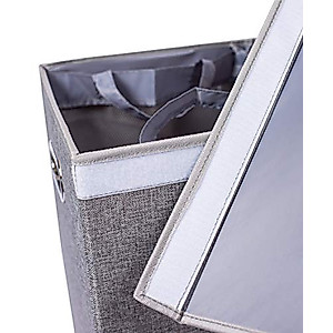 BIRDROCK HOME Premium 2 Section Linen Collapsible Laundry Hamper with 4 Load Capacity | Removable Mesh Bags, Magnetic Lid and Sturdy MDF Board | Stylish Dual Compartment Clothes Hamper | Grey