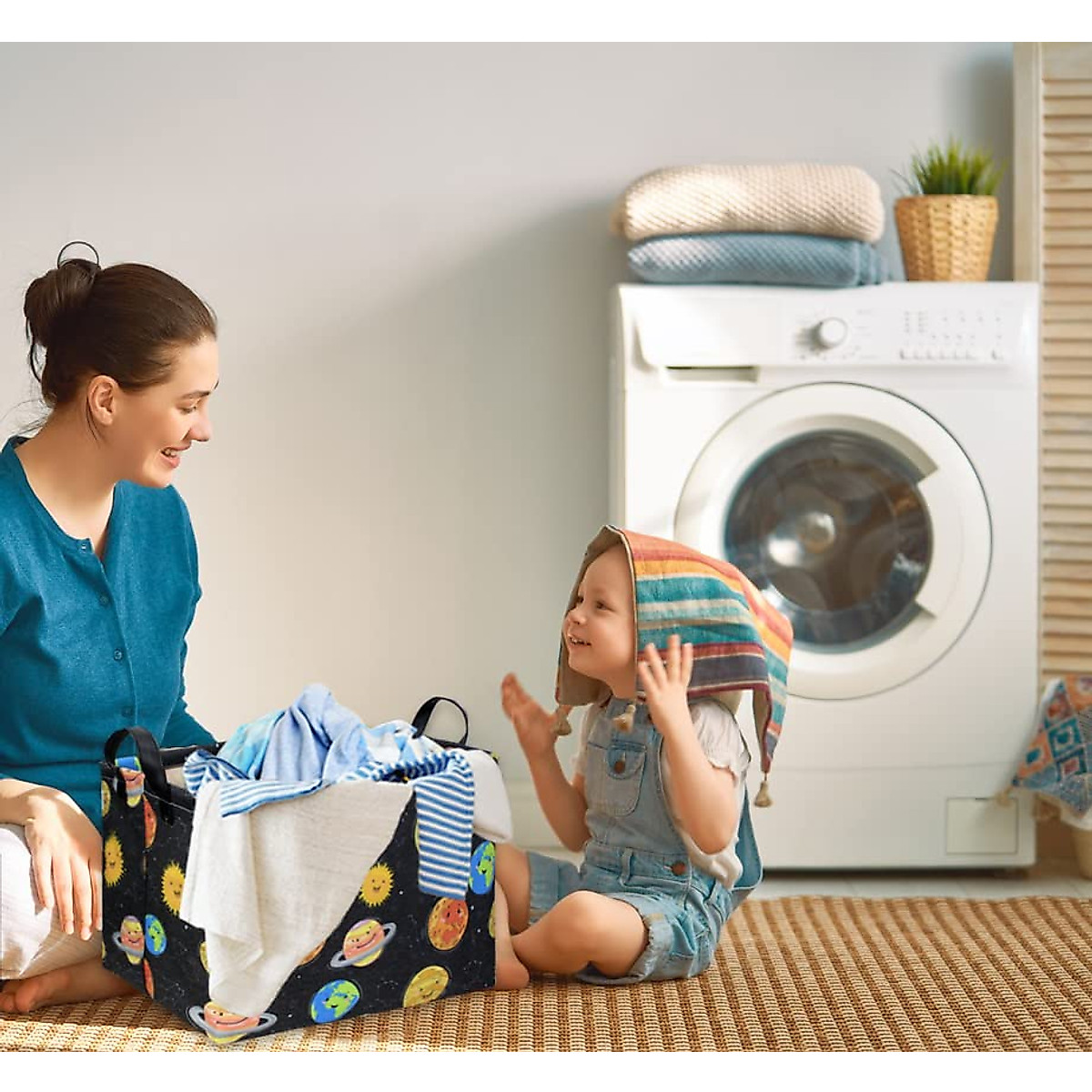 HIYAGON Kids Storage Basket Baby Boy Basket Gift Basket Empty Cute Toy Storage Bin Organizer Box Rectangular Room Decor for Home,Books(Planets)