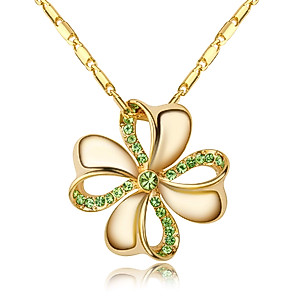 KRUCKEL Four Leaf Clover Necklace - Champagne Gold Lucky Flower with Vibrant Green Austrian Crystal Pendant, Jewelry for Women, Easy - Wear Fashion Aesthetic Design Accesory