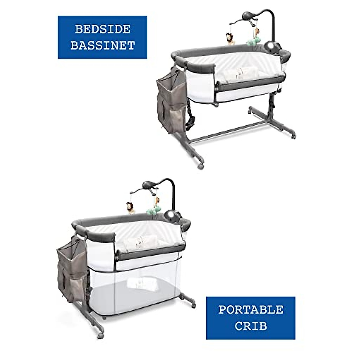 OPTIMISK 4in1 Bedside Bassinet Sleeper for Baby Girl or boy, Portable Bassinet, Baby Crib, Playpen, 4 Bassinet Mattress Sheets, All Mesh, and usable up to 12 Months