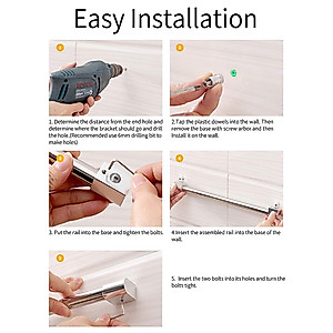 KAIYING Kitchen Utensil Rack with Removable S Hooks for Hanging Pots and Pans, Rod Hooks for Mugs, Wall Mounted Kitchen Rail Organizer, Aluminum,(Black-5 Hooks) (Anodized Black, 10 Hooks)