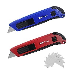 XW Auto-retractable Safety Box Cutter, Aluminum Alloy Utility Knife Self-retracting, 2-Pack