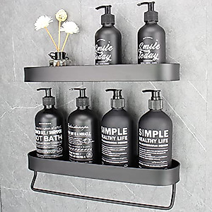 Shower Caddy Black Bathroom Shelves Wall Mounted 2 Pack with Towel Rack Spice Rack for Wall No Drilling Rustproof Space Aluminum for Kitchen Toilet (38cm)