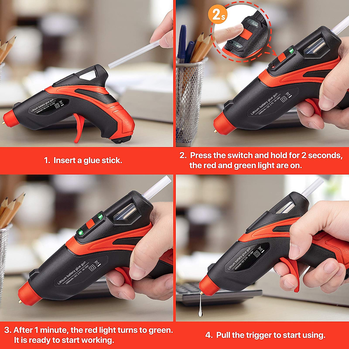Cordless Hot Glue Gun,Fast Preheating Hot Glue Gun Kit with 30 Pcs Glue Sticks,USB Rechargeable Melt Glue Gun Tools for Quick Home Repairs, Arts, Crafts, DIY and Festival Decorations