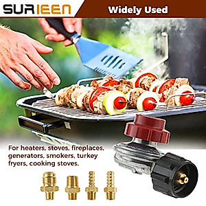 SURIEEN 0-20 PSI Adjustable High Pressure Propane Regulator Valve Kit, QCC1/Type1 Regulator Valve Kit with 1/8" NPT Male to 1/4" & 3/8" Male Flare Fitting, 1/4" & 5/16" Hose Barb Connector