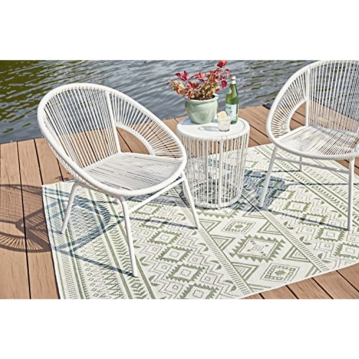 Signature Design by Ashley Mandarin Cape Casual All-weather Resin Wicker Outdoor Chairs with Table Set, Set of 3, White
