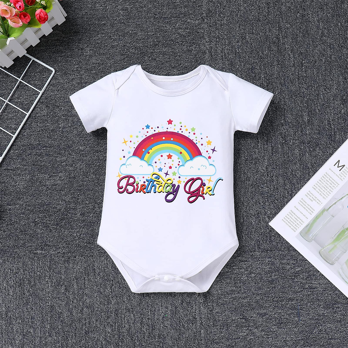 Rainbow Unicorn 1st 2nd 3rd Birthday Girl Outfit Baby Romper Tutu Skirt Headband Sash Badge 5PCS Princess Bowknot Tutu Dress up Clothes Set for Cake Smash Photo Shoot Hot Pink - Rainbow 3 Years