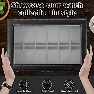 Ogrmar 12 Slot PU Leather Lockable Watch Storage Boxes, Men & Women Jewelry Display Drawer Case, 2-Tier Organizer Watch Showcase with Glass Lid