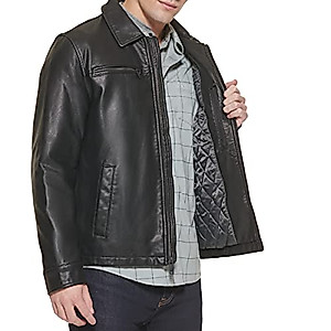 Dockers Men's James Faux Leather Jacket, Black w. Chest Zip, Large