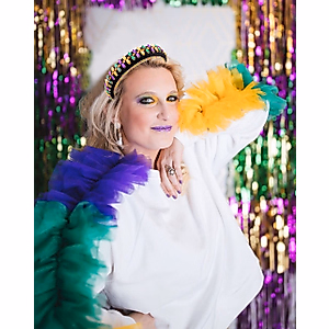 Crystal Mardi Gras Headband for Women Girls Sparkly Rhinestone Embellished Purple Green Yellow Hairbands Elastic Wide Carnival Hair Hoop Parade Headwear (Crystal)