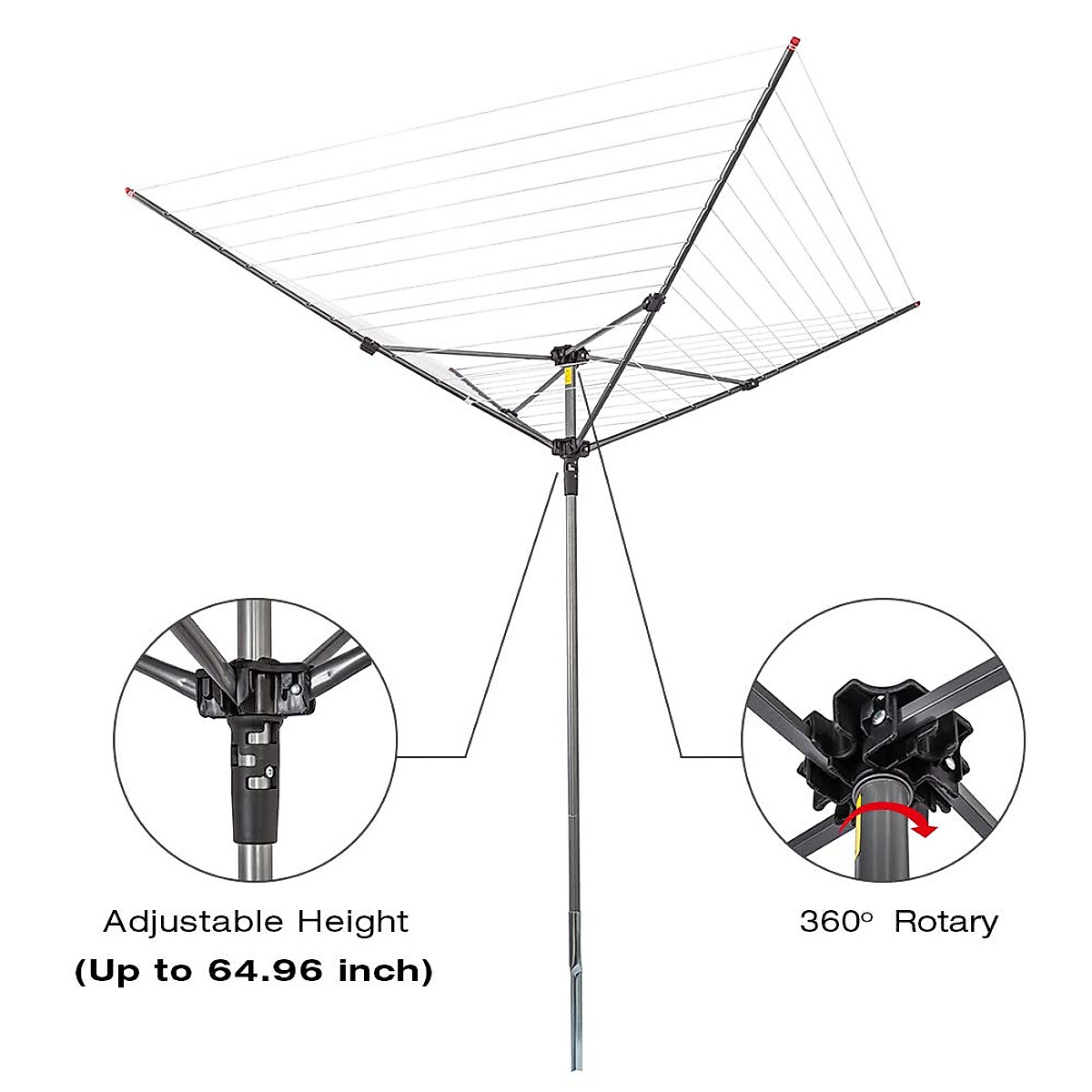 STORAGE MANIAC Outdoor Umbrella Drying Rack, 12 Lines with 164 Feet Drying Space, Steel Frame & Adjustable Height, 4-arm Umbrella Clothesline for Laundry, Collapsible Clothes Drying Rack for Backyard