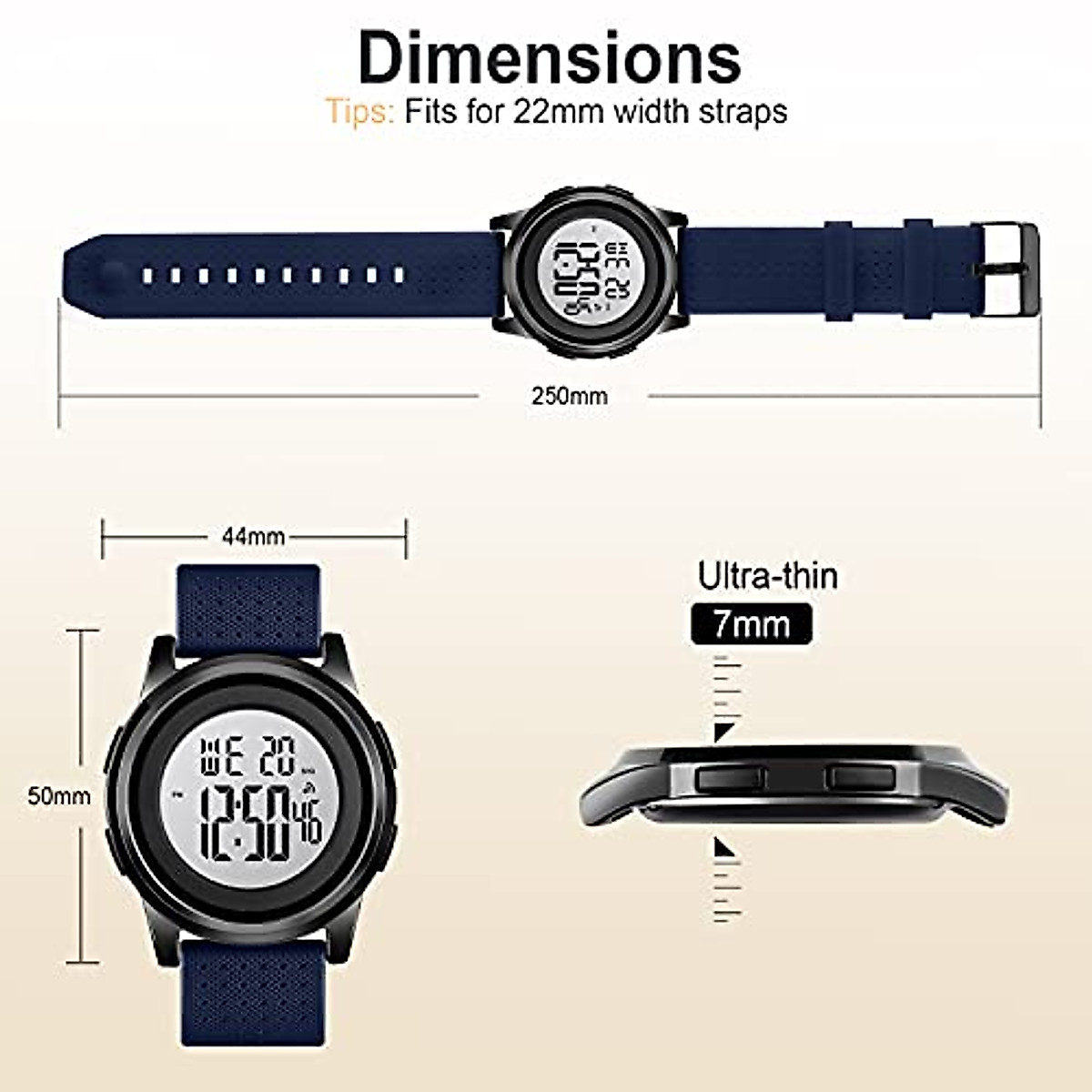 YUINK Mens Digital Watch Ultra-Thin Sports Waterproof Simple Watch Stainless Steel Wrist Watch for Men Women