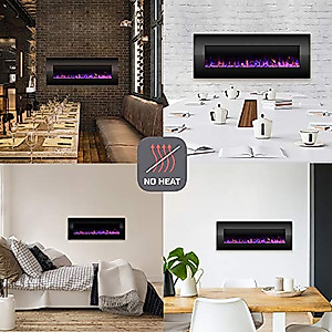Electric Fireplace - 54 Inch No Heat Wall Mounted Fireplace with LED Flames, Remote, Timer, and Adjustable Brightness by Northwest (Black)