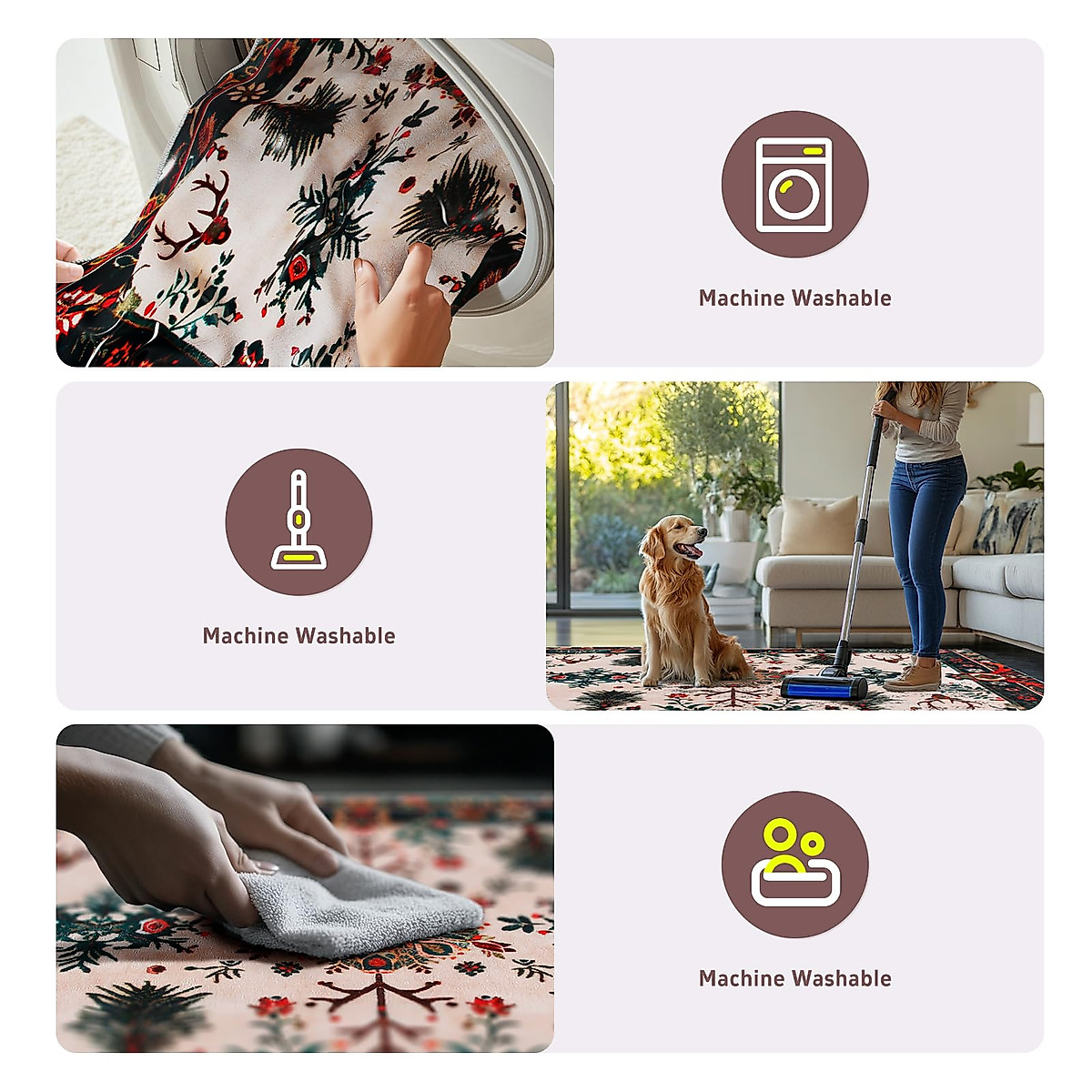 RugOrama Area Rug, 4' x 6', Non-Slip Design, Machine Washable, Soft and Fluffy Shaggy Bedside Rugs for Bedroom, Dining Room, Living Room, Hallway and so on (Christmas Tree Pattern)